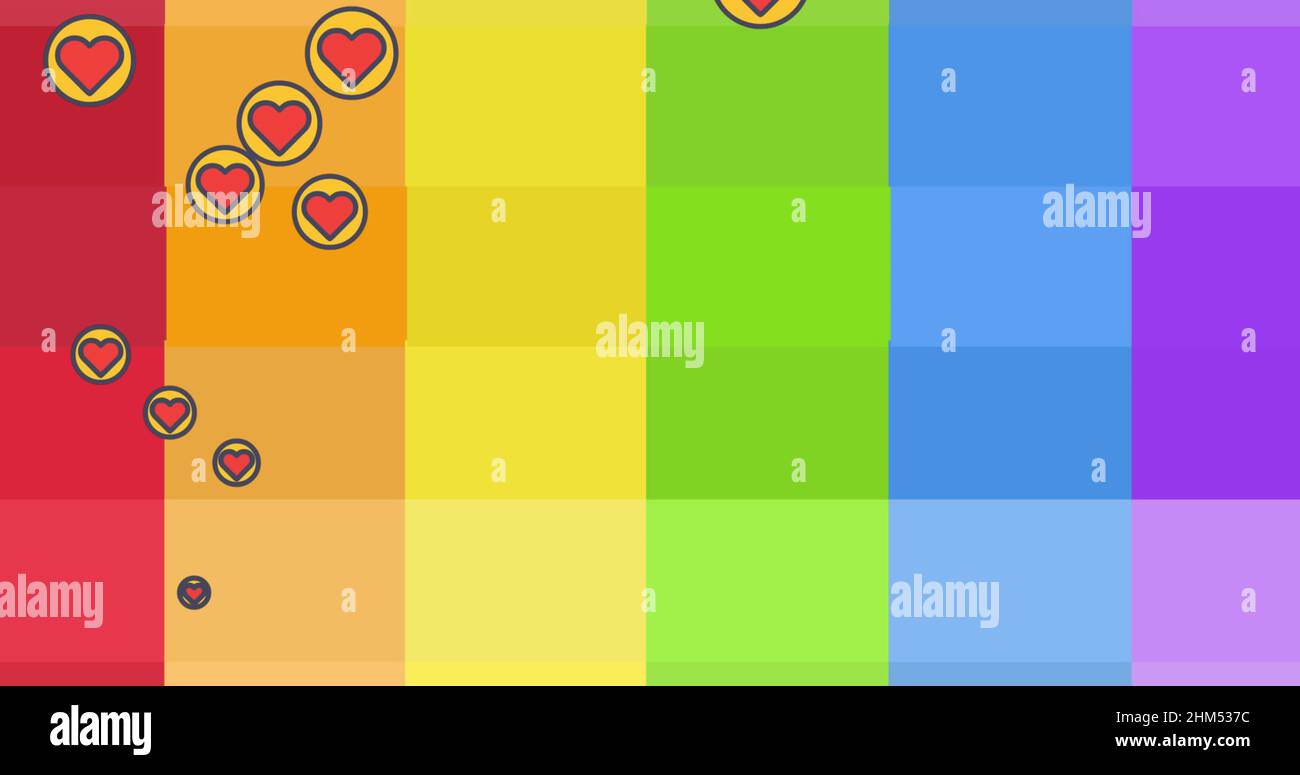 Image of hearts floating on rainbow background Stock Photo - Alamy