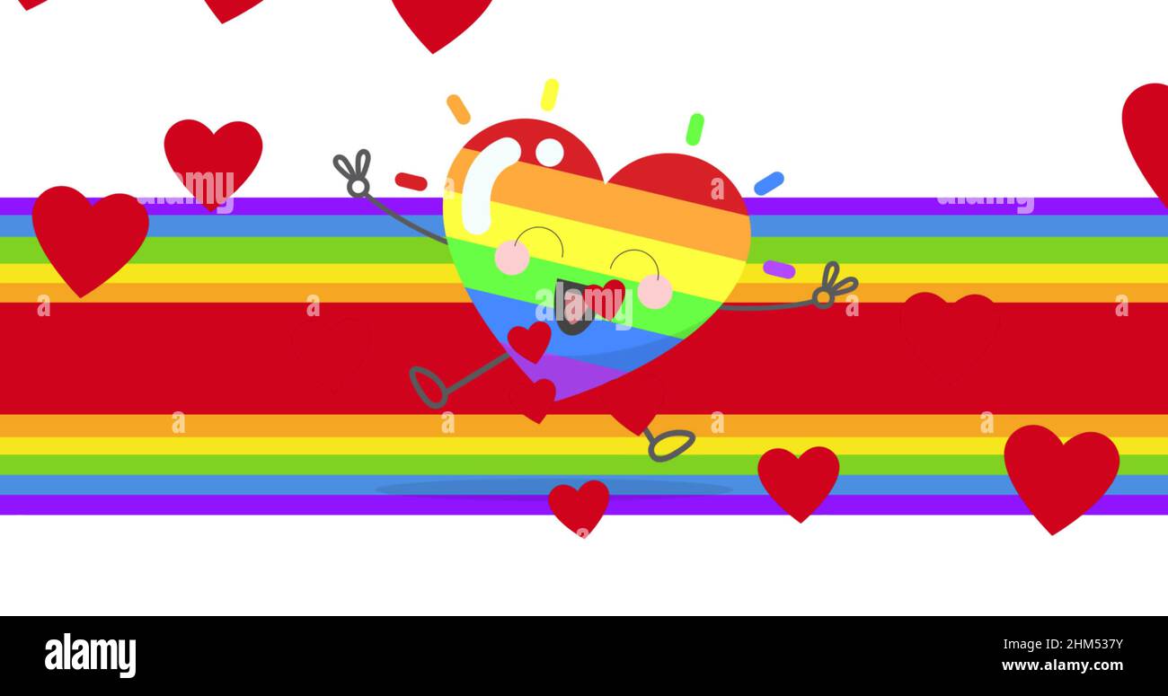 Image of hearts floating on rainbow background Stock Photo - Alamy