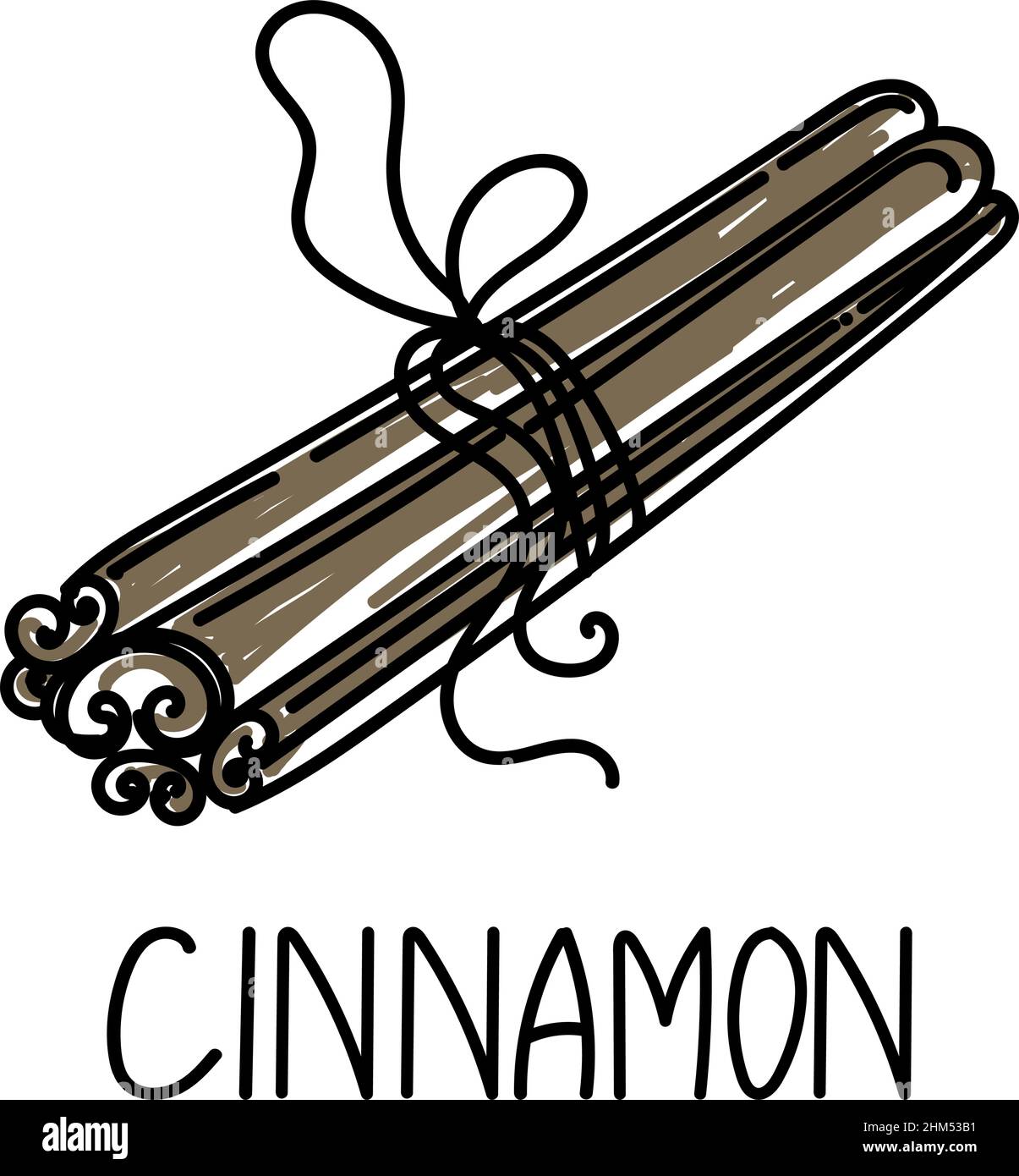 Cinnamon, drawn element in doodle style. Logo and emblem packaging ...