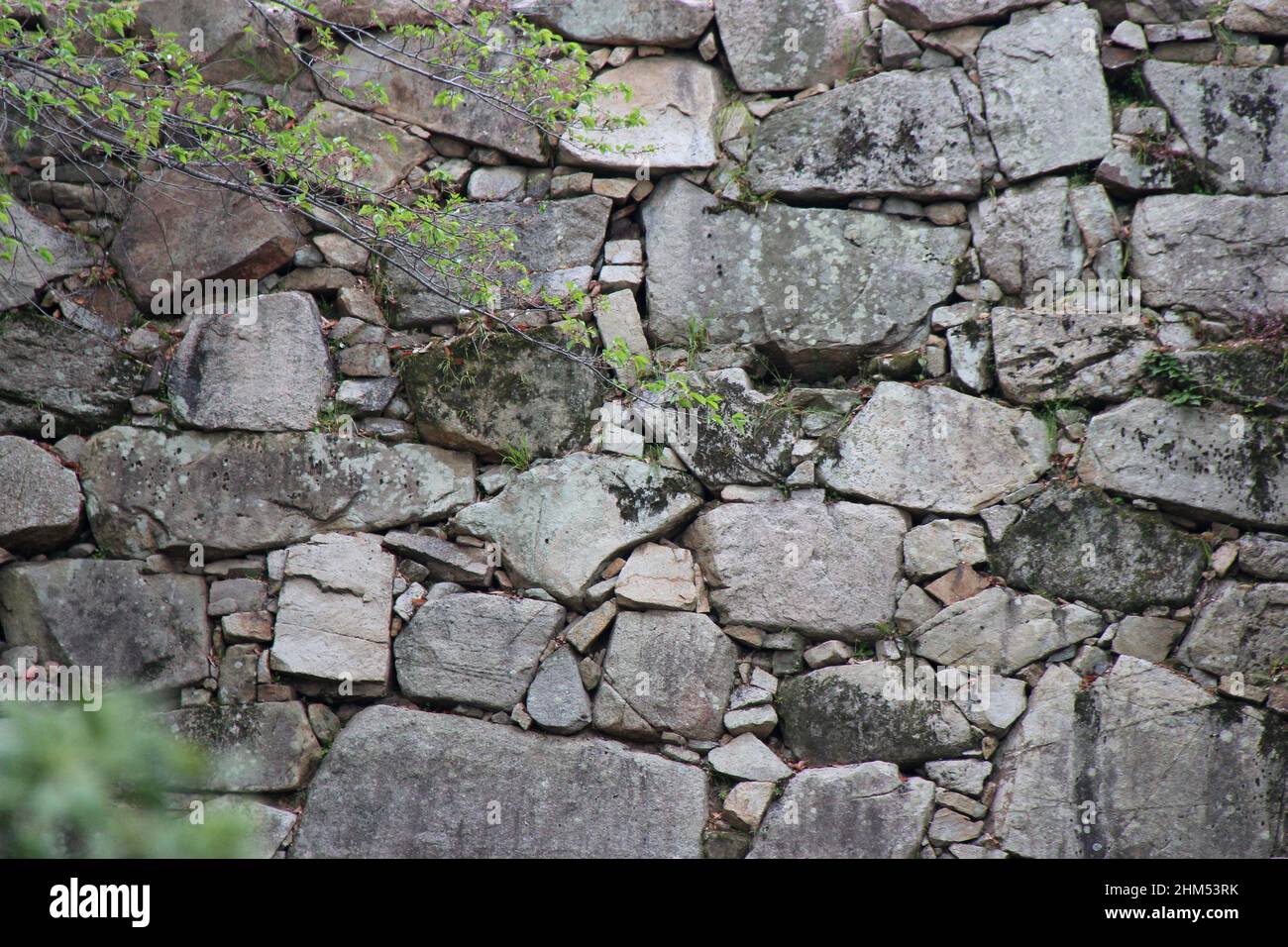 stone wall at the castle of hiroshima in japan Stock Photo - Alamy