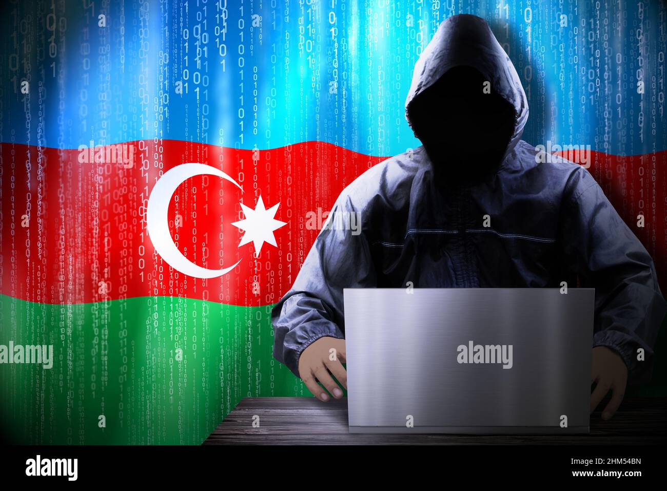 Anonymous hooded hacker, flag of Azerbaijan, binary code - cyber attack concept Stock Photo - Alamy