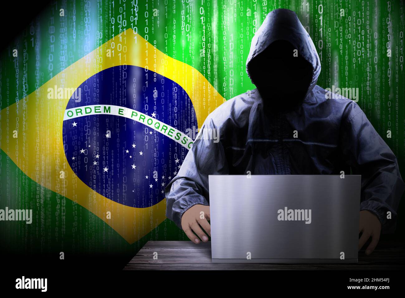 Anonymous Hooded Hacker Flag Of Brazil Binary Code Cyber Attack