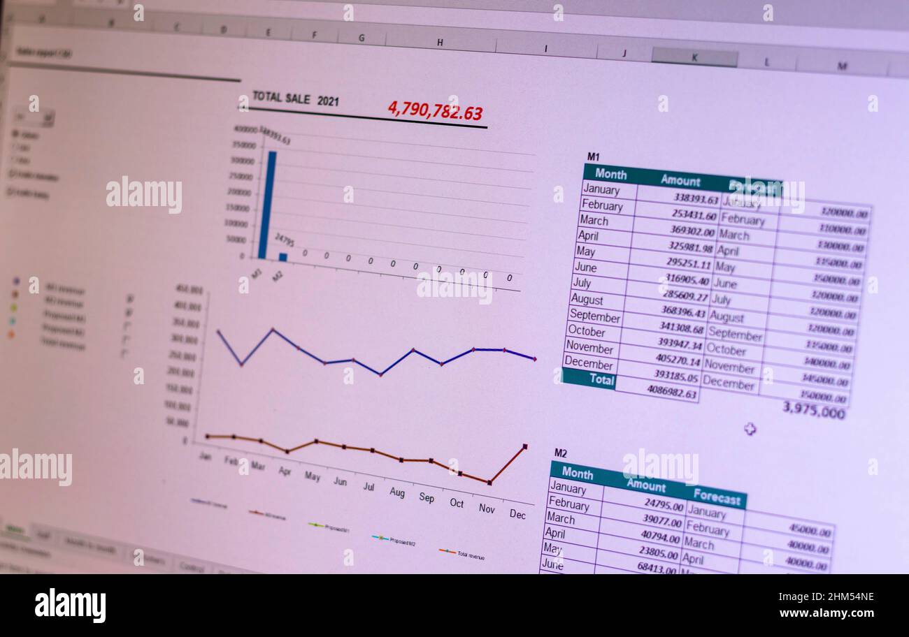 Shot of an excel sheet on computer screen showing sales report with ...
