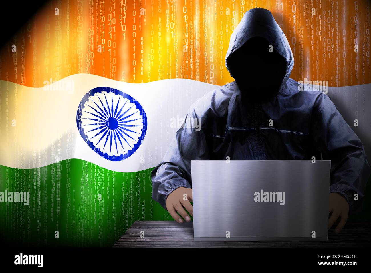 Anonymous hooded hacker, flag of India binary code - cyber attack concept Stock Photo - Alamy