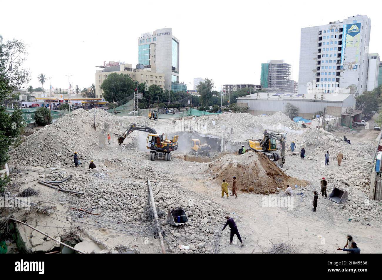 Anti encroachment operation in progress demolishing Nasla Tower during ...