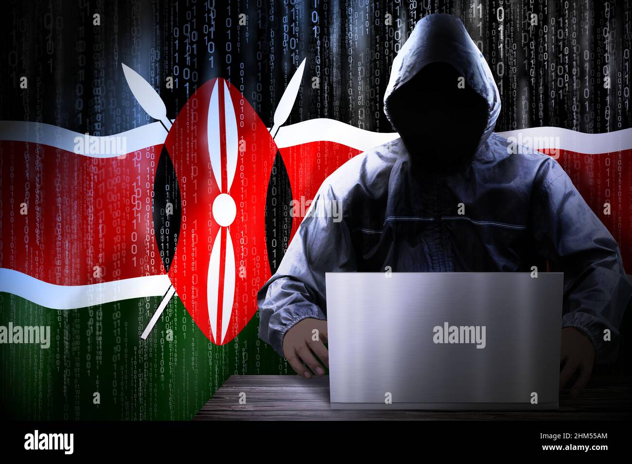Anonymous Hooded Hacker Flag Of Kenya Binary Code Cyber Attack 3978