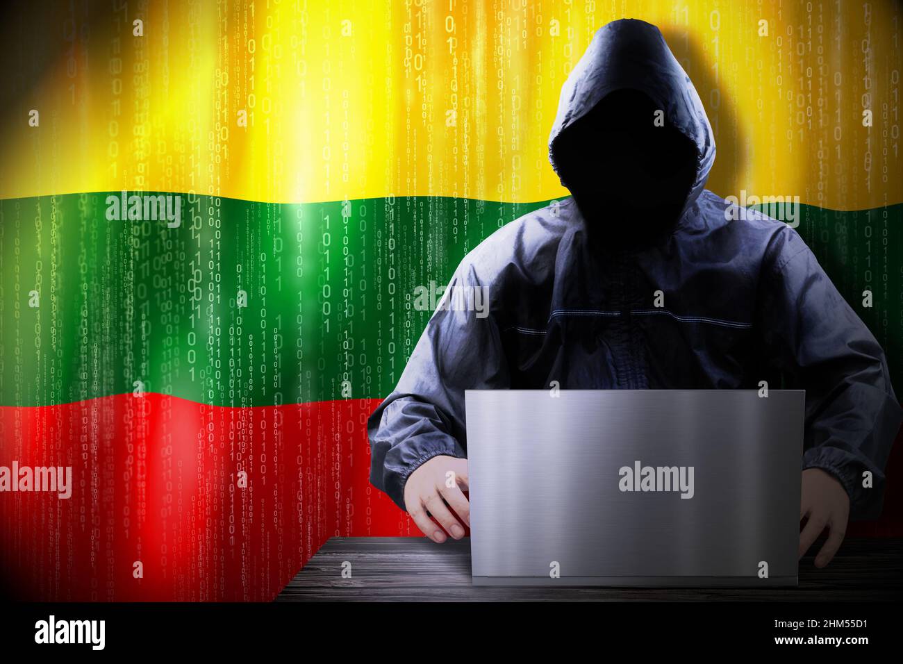 Anonymous Hooded Hacker Flag Of Lithuania Binary Code Cyber Attack 5777