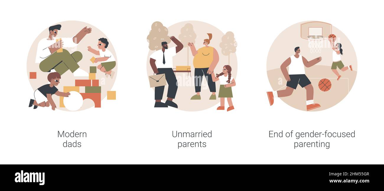 Parenting roles abstract concept vector illustration set. Modern dads ...