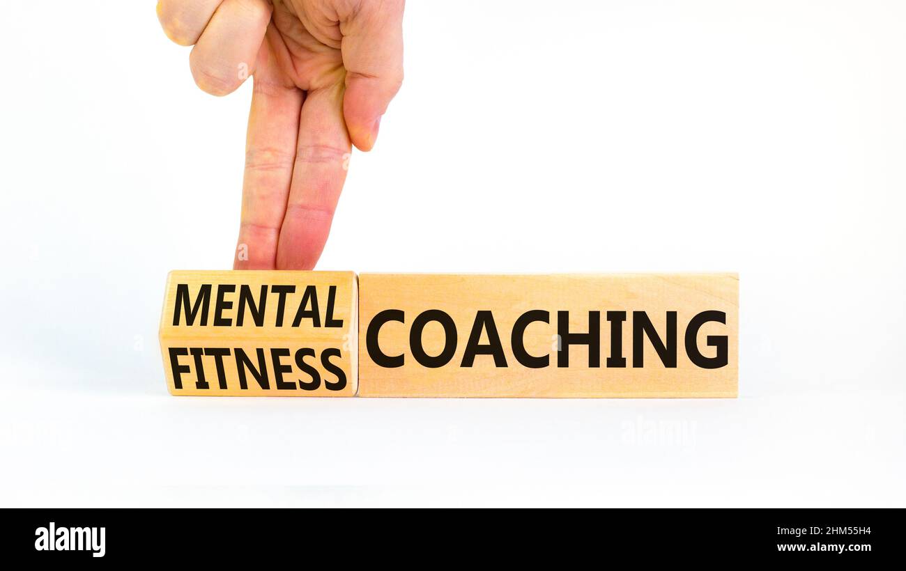 Mental or fitness coaching symbol. Coach turns cubes and changes words ...