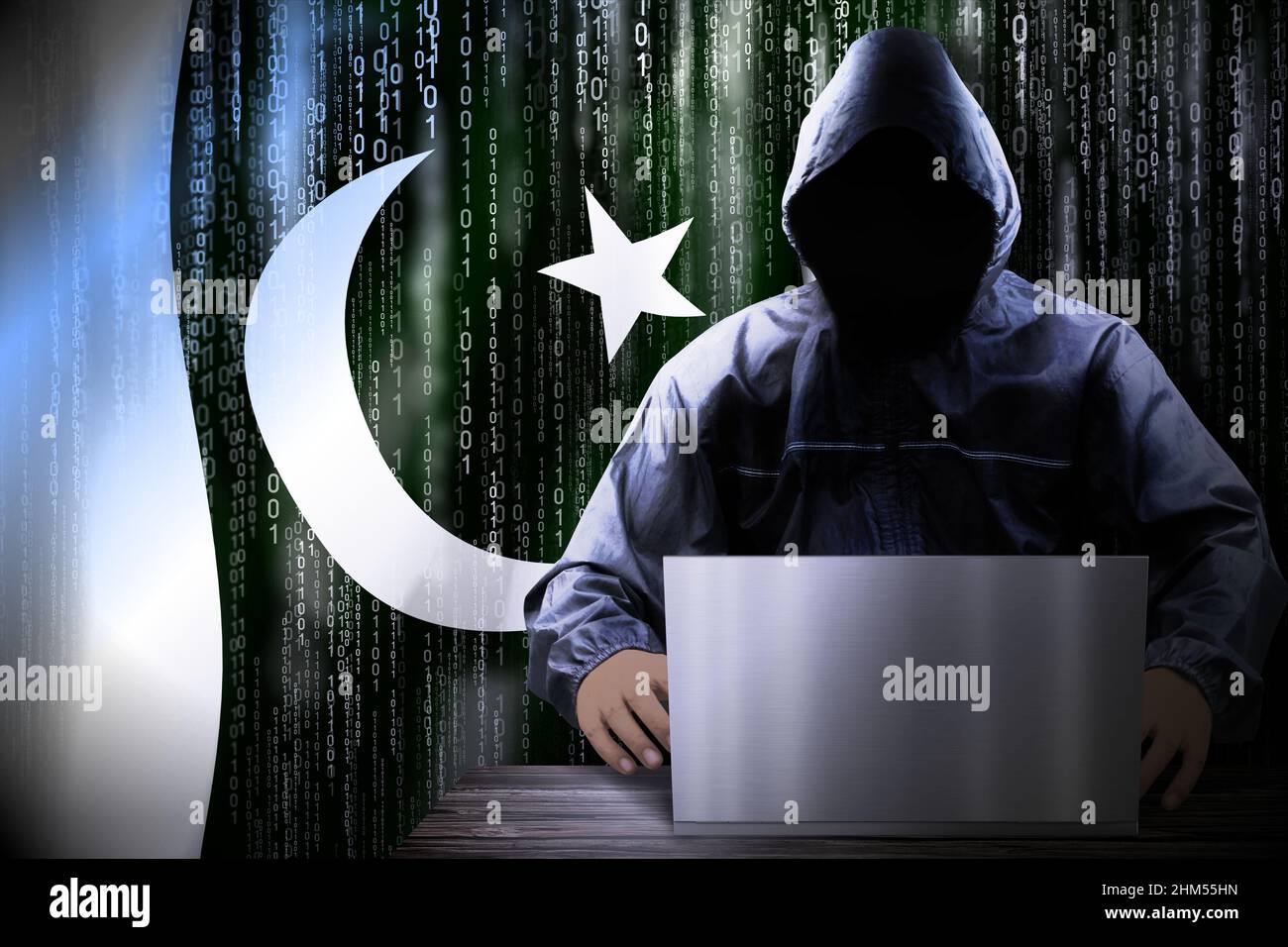 Anonymous hooded hacker, flag of Pakistan, binary code - cyber attack concept Stock Photo - Alamy