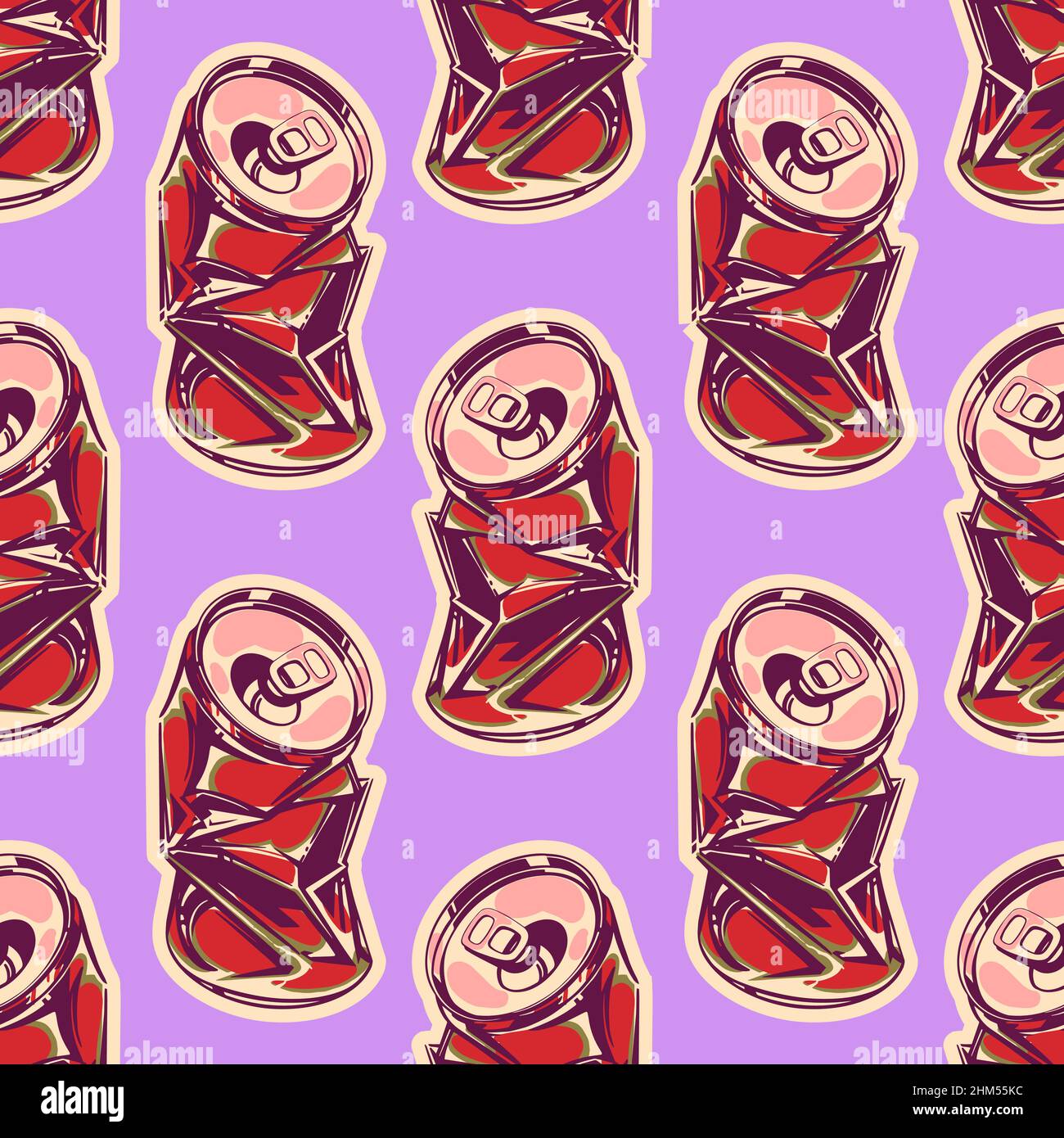 Pattern of crumpled empty soda cans in pop art style for print and ...