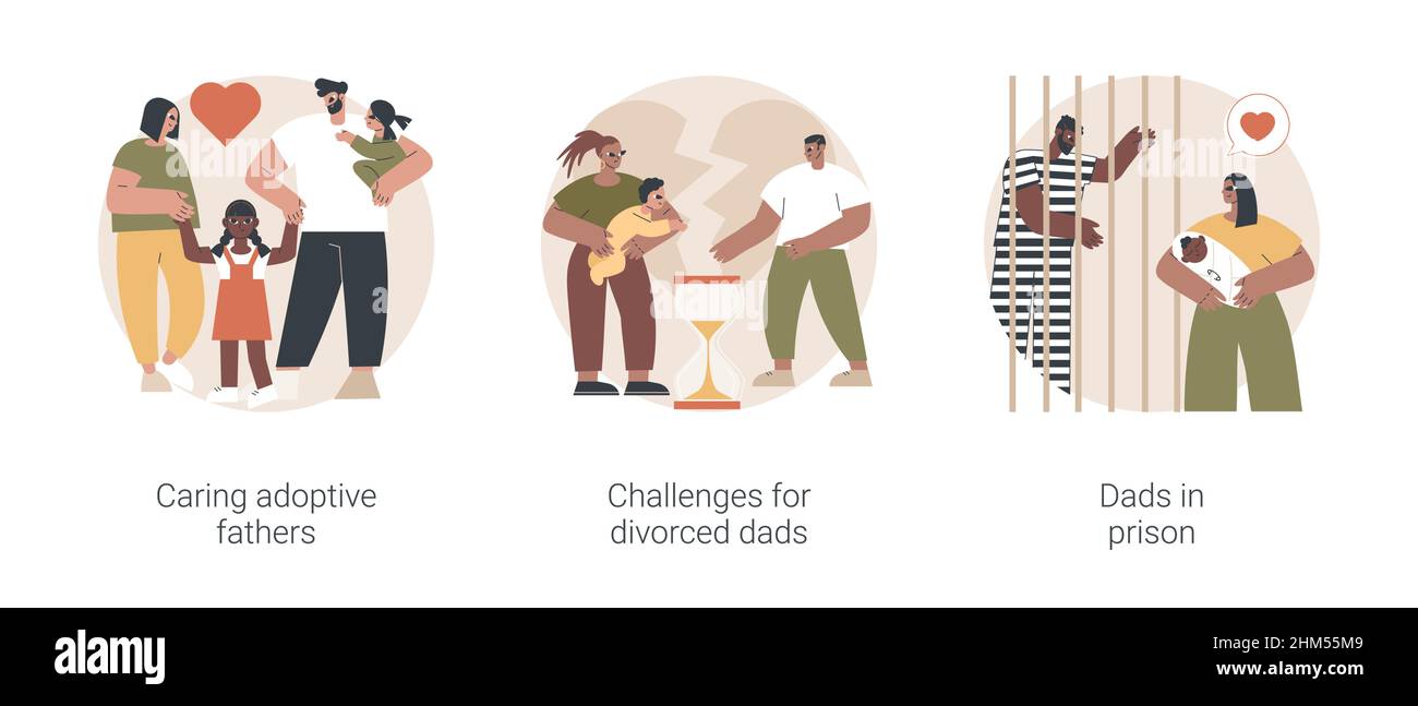 Father in kids life abstract concept vector illustration set. Caring ...