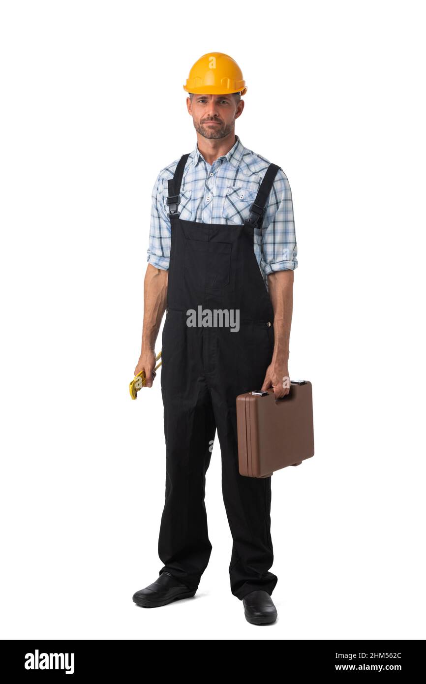 Handyman with case and wrench isolated on white background Stock Photo ...