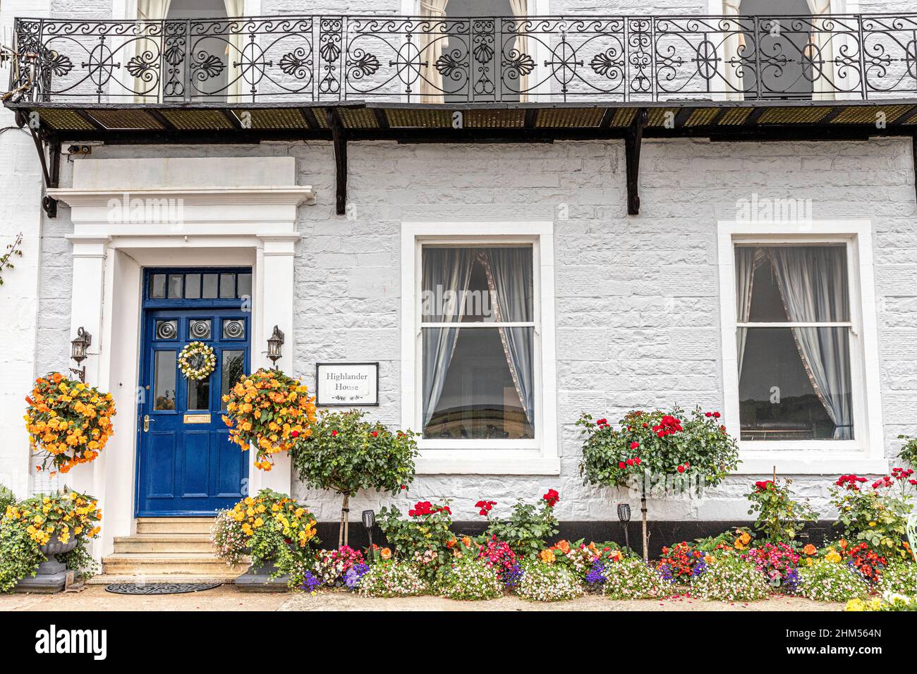 Floral displays outside Highlander House boutique B&B on the seafront ...