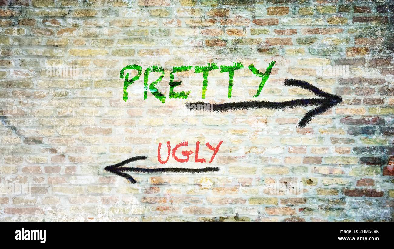 Street Sign the Direction Way to Pretty versus Ugly Stock Photo - Alamy