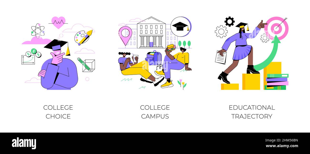 Student life abstract concept vector illustration set. College choice ...