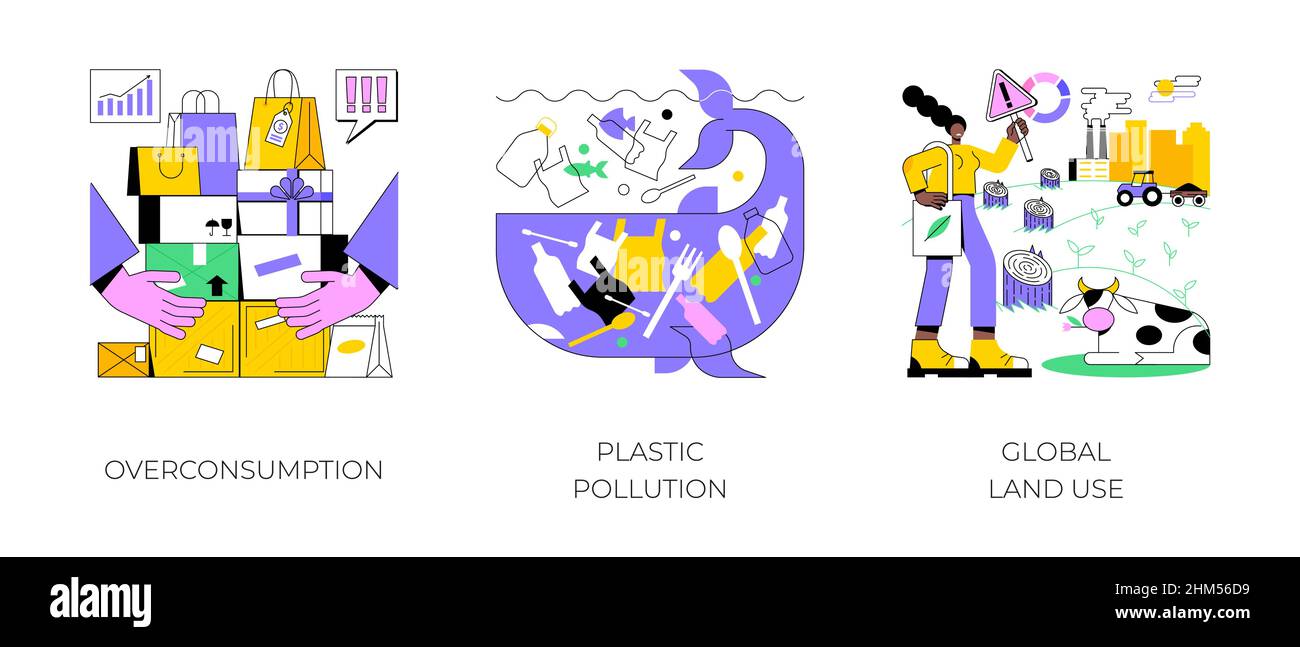 Global pollution problem abstract concept vector illustration set ...