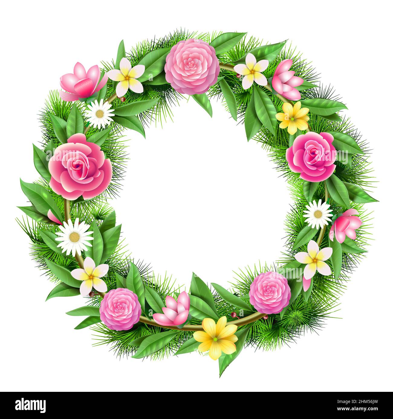 Vector template. Festive round garland of flowers, vegetable wreath ...