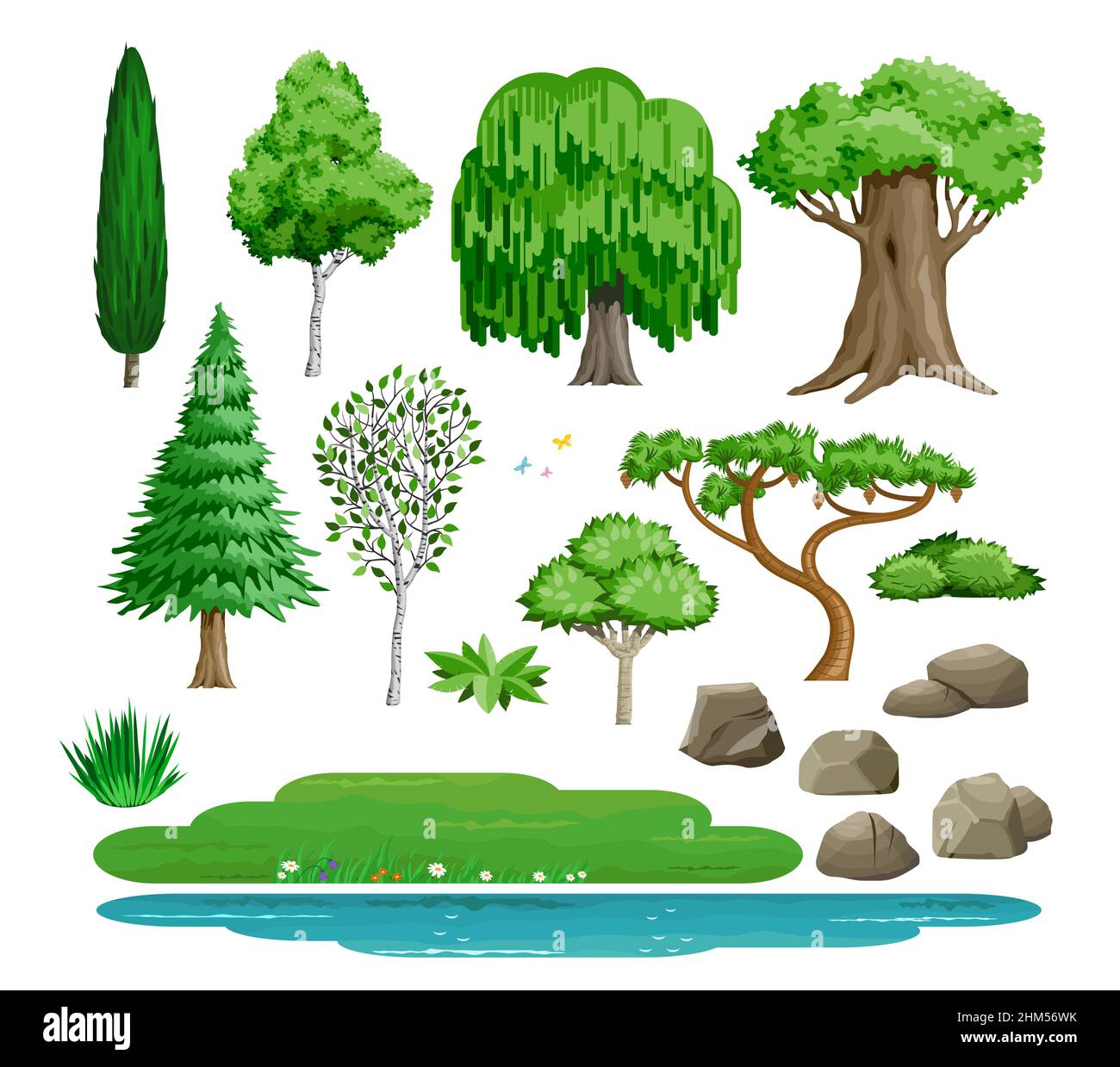Set of elements for landscape design in isometric schemes. Vector ...