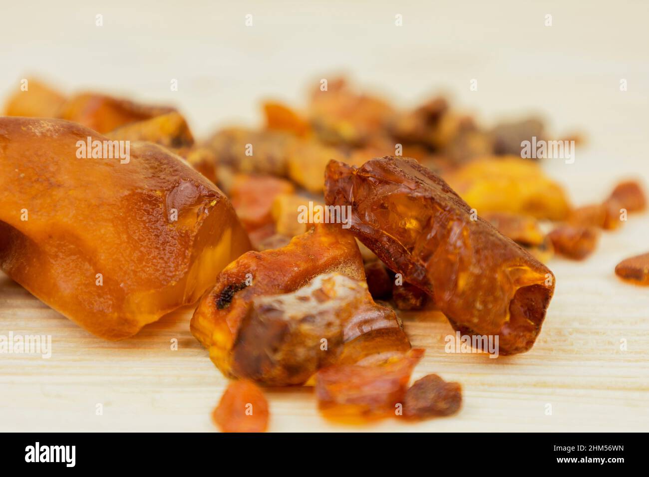 Amber. There are many different transparent pieces of amber, small and ...