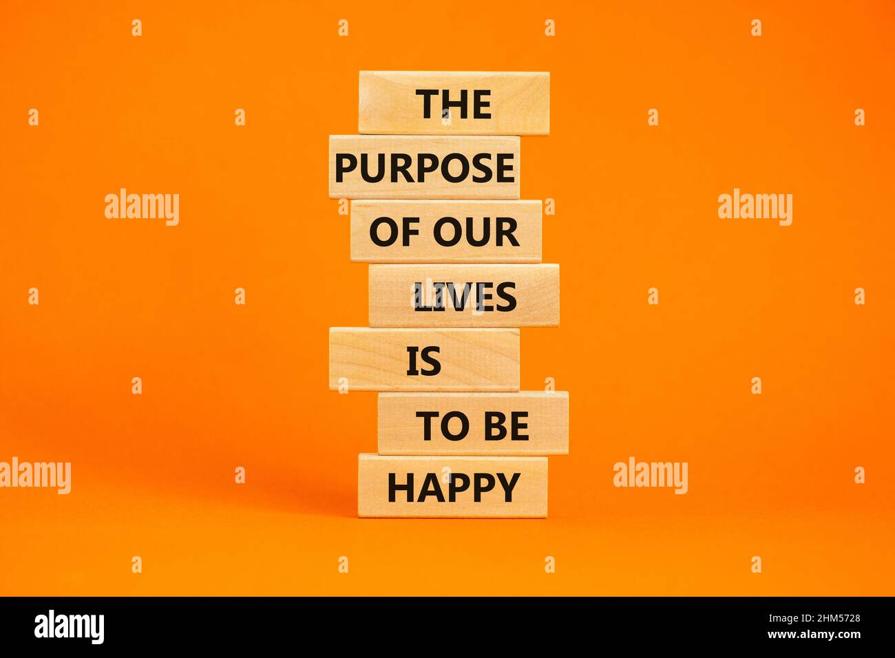 Purpose of happy lives symbol. Wooden blocks with words The purpose of ...