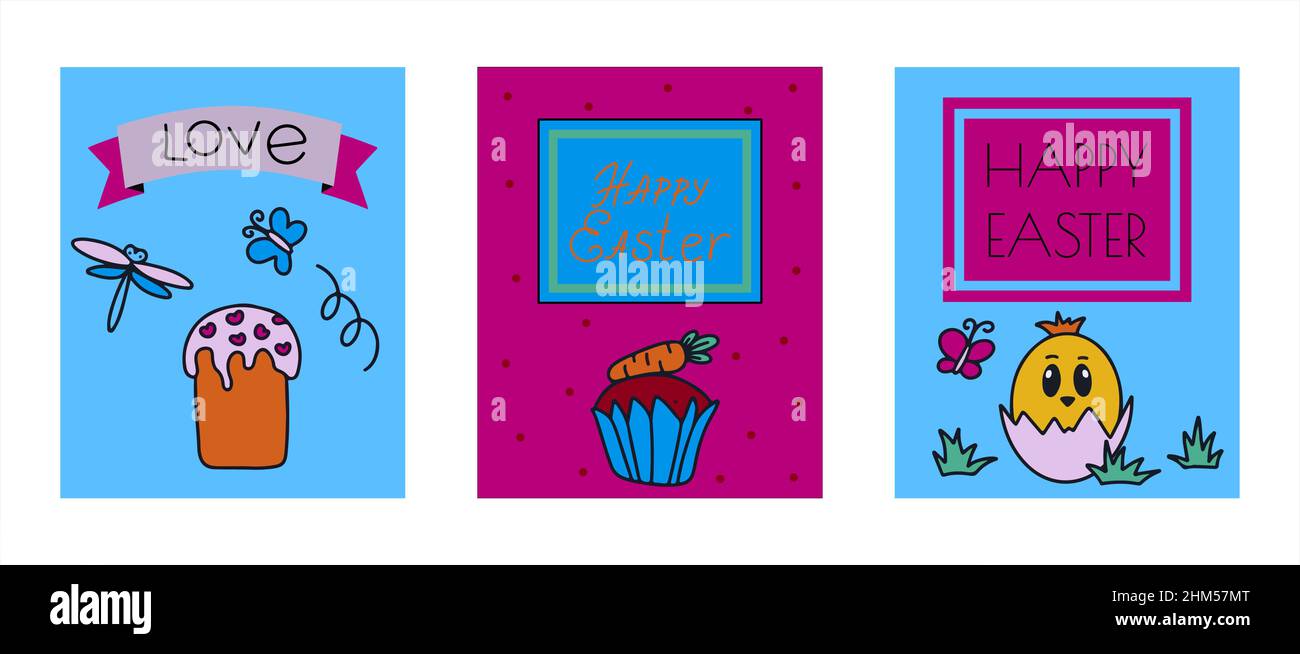 Easter traditional doodle banners - eggs, chickens, basket, Christian ...