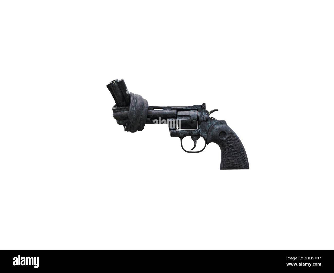 old revolver with a tied barrel on a white background, a symbol of ...