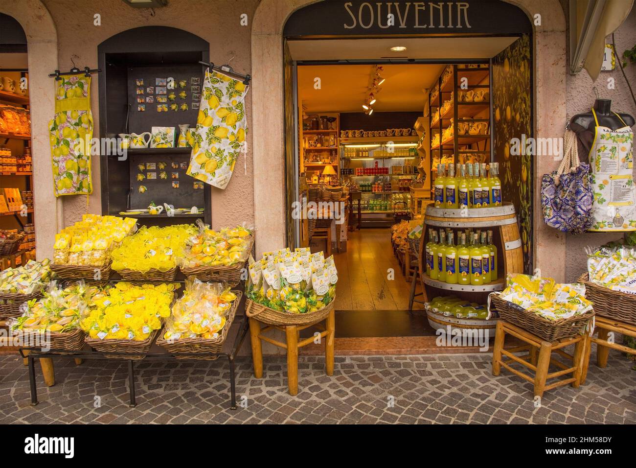 Limone sul Garda, Italy - December 24th 2021. A lemon-themed souvenir ...