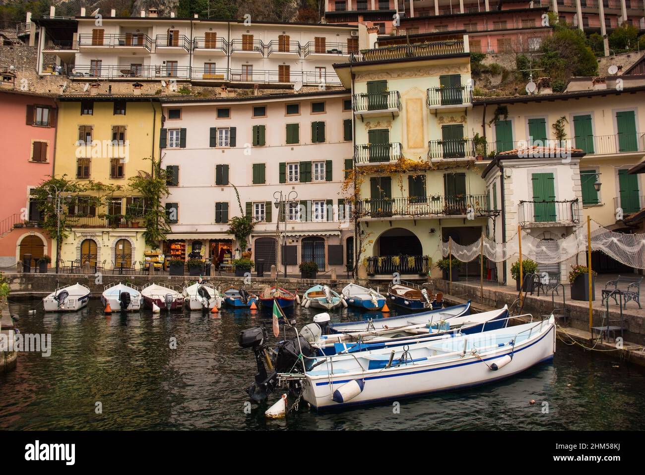 The waterfront of the Italian town of Limone sul Garda on the north ...