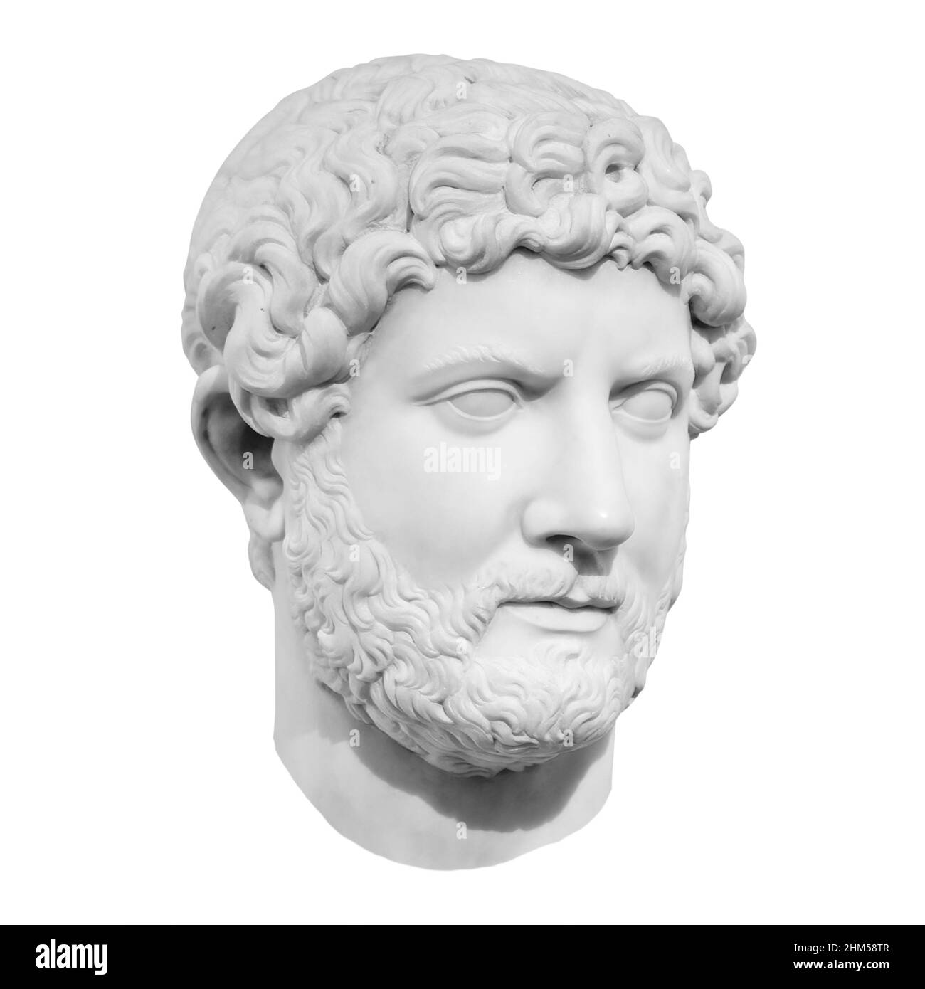 Ancient marble sculpture of the roman emperor Hadrian isolated on white ...