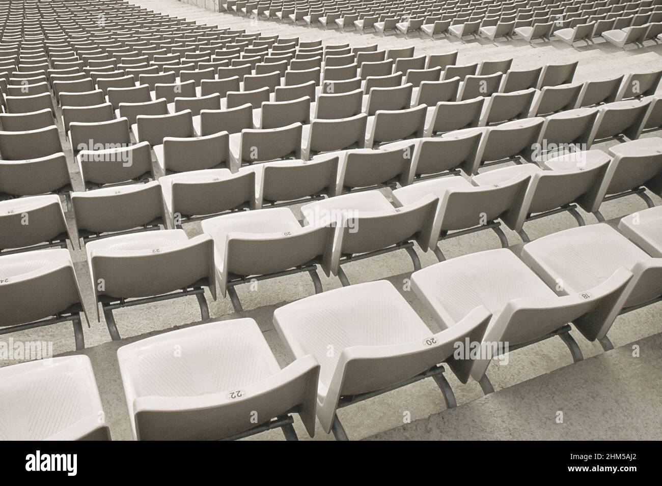 Stadium seats. Empty rows of seating in sports stadium, Barcelona ...