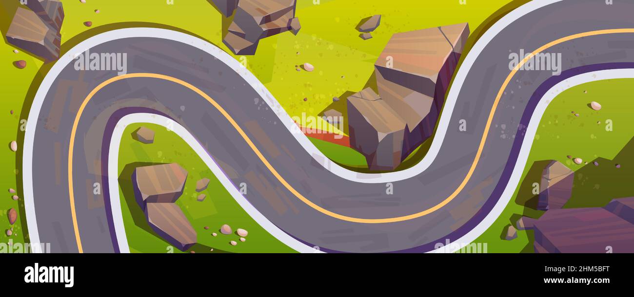 Car On Winding Road Cartoon Cartoon Style Illustration Of A Car In