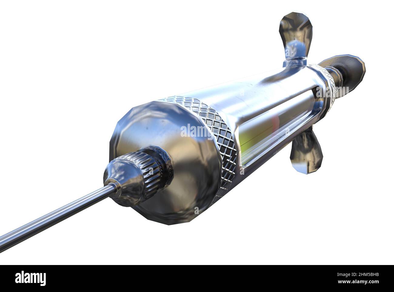 Old style metal medical syringe with liquid, 3D Illustration Stock ...