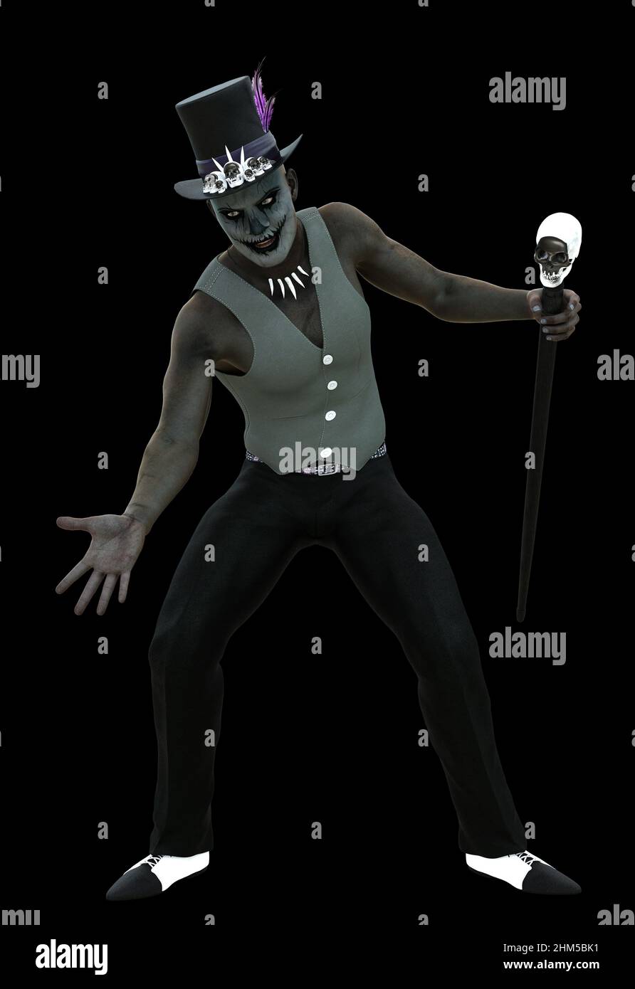 Man with spooky Halloween makeup, voodoo shaman, 3d illustration Stock ...