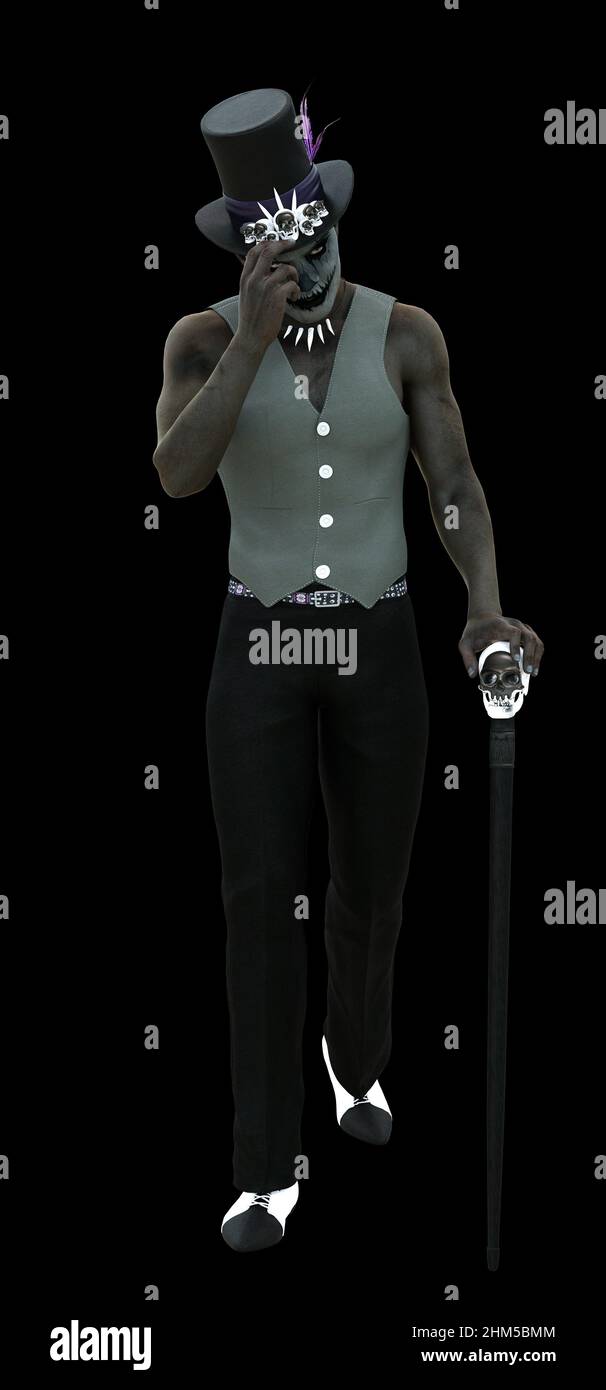 Man with spooky Halloween makeup, voodoo shaman, 3d illustration Stock ...