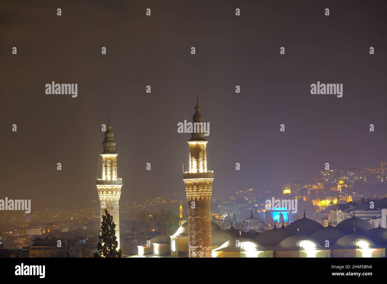 Bursa at night. Blue tomb local name is yesil turbe and illuminated ...