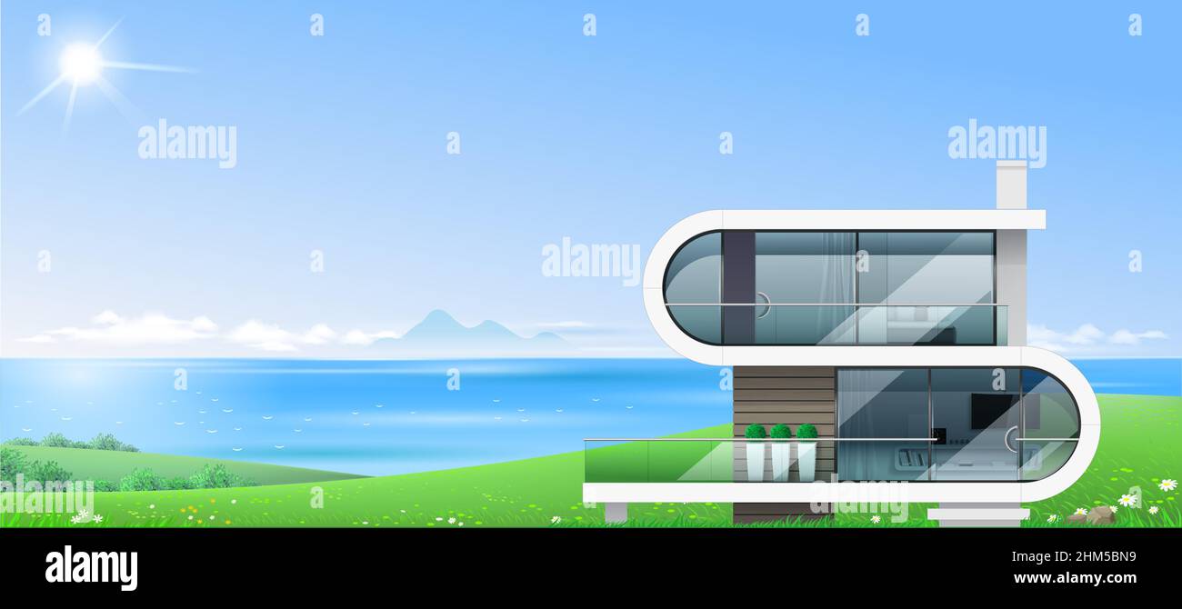 Modern villa by the sea banner Stock Vector Image & Art - Alamy