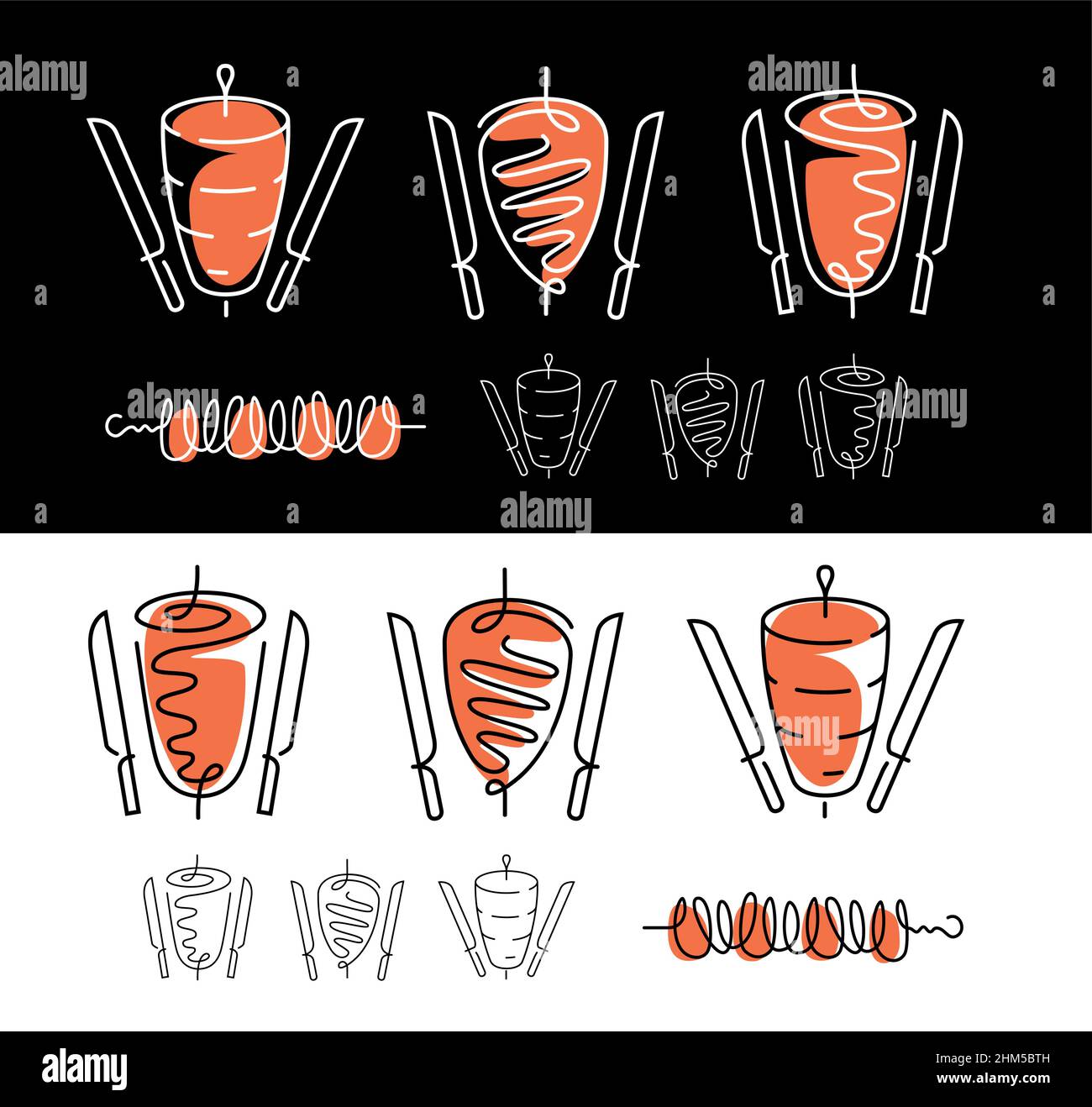 Kebab icon set in linear style. Fast food emblem vector illustration ...