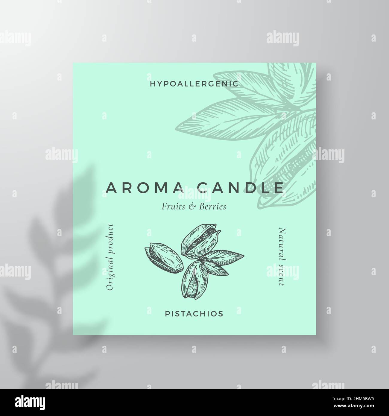 Aroma candle vector label template. Pistachio nuts scent from local ...