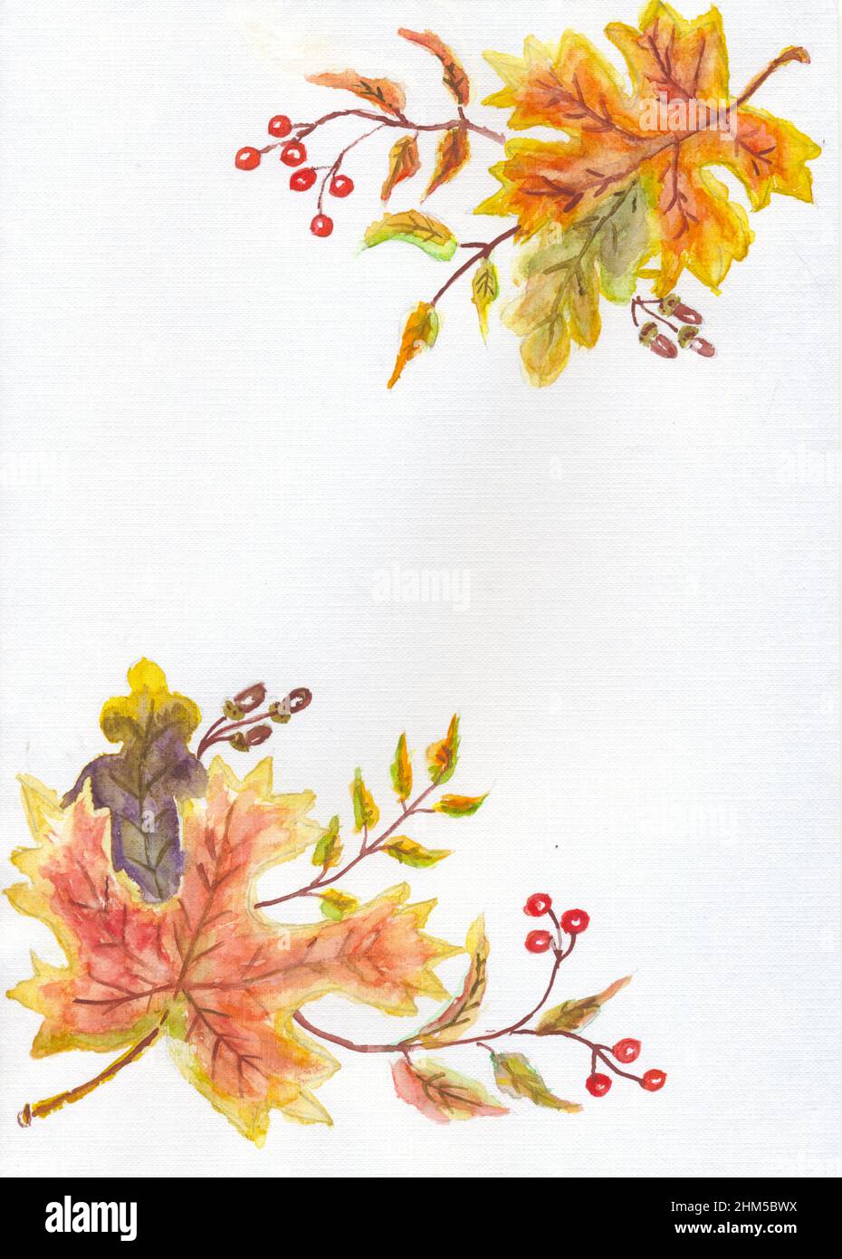 Colorful decorative frame with autumn leaves, hand drawn illustration ...