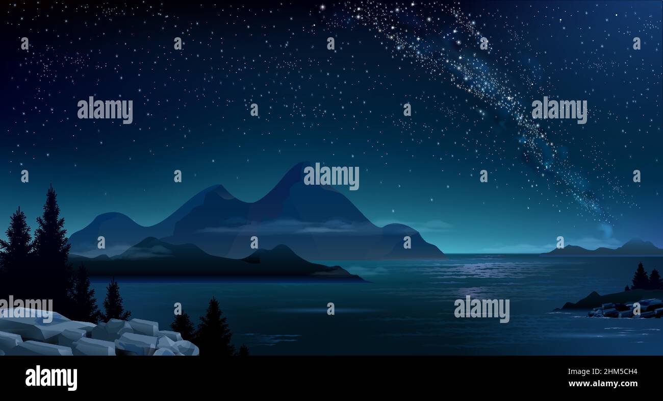 Mountain sky calm ocean Stock Vector Images - Alamy