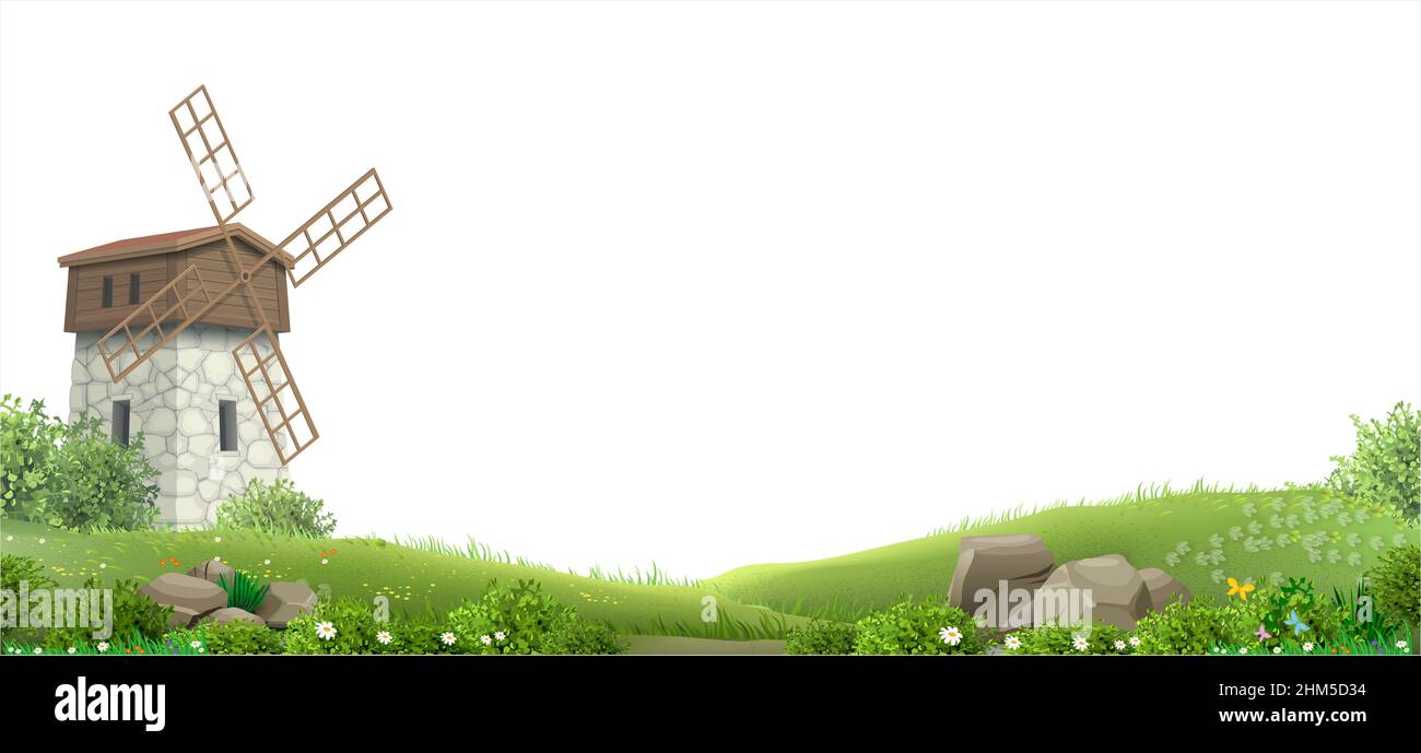 Wide background with mill and hills Stock Vector Image & Art - Alamy