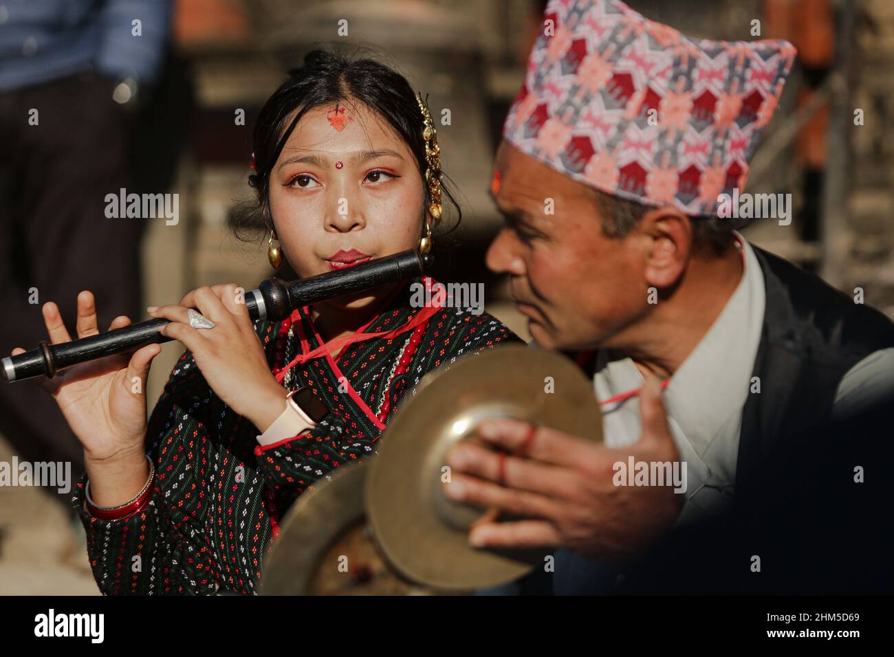 Bhaktapur, Bagmati, Nepal. 7th Feb, 2022. A girl wearing traditional ...