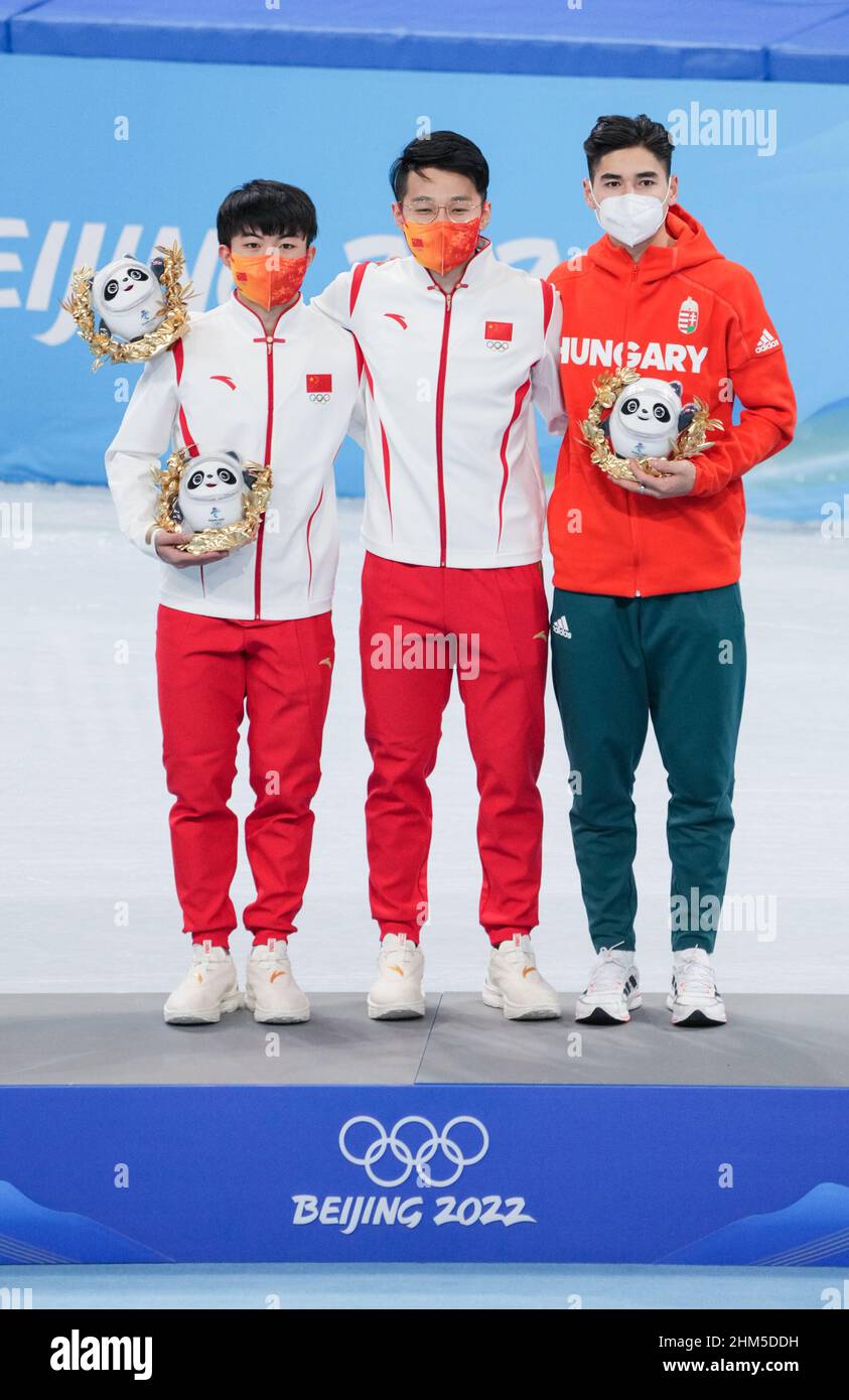 Beijing, China. 7th Feb, 2022. China's Ren Ziwei (C), Li Wenlong (L ...