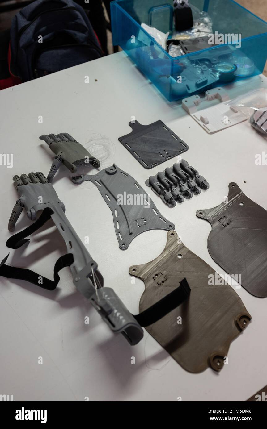 3D Printed plastic arm and hand prosthesis pieces at Zaragoza ...