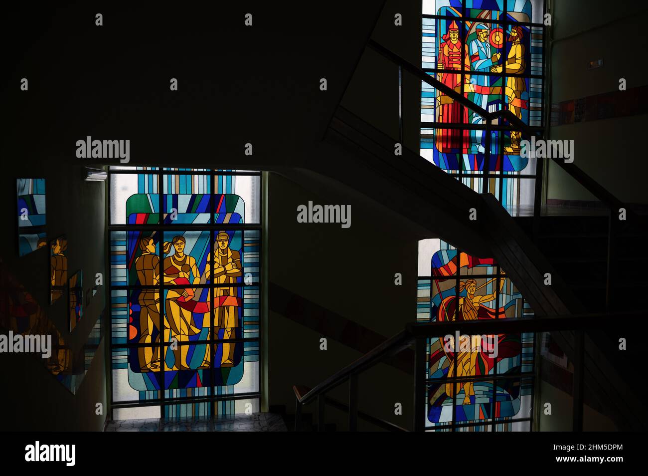 Stained glass windows inside the administration building at the ...
