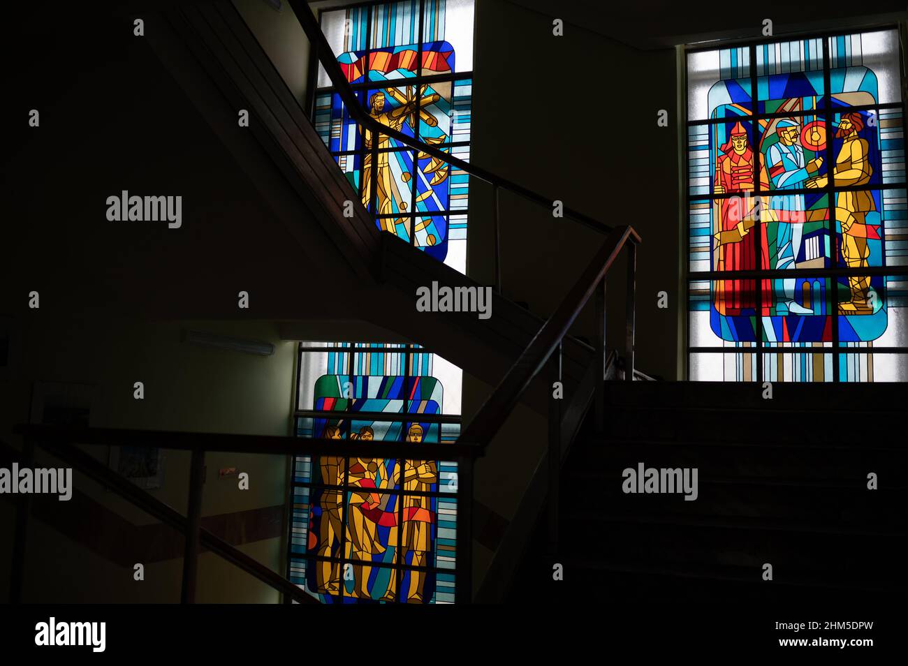 Stained glass windows inside the administration building at the ...