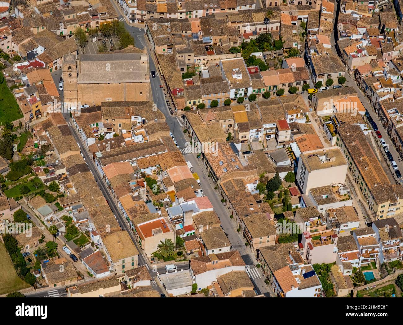 Aerial view, Buñola, Bunyola, city centre, Biblioteca Municipal de ...