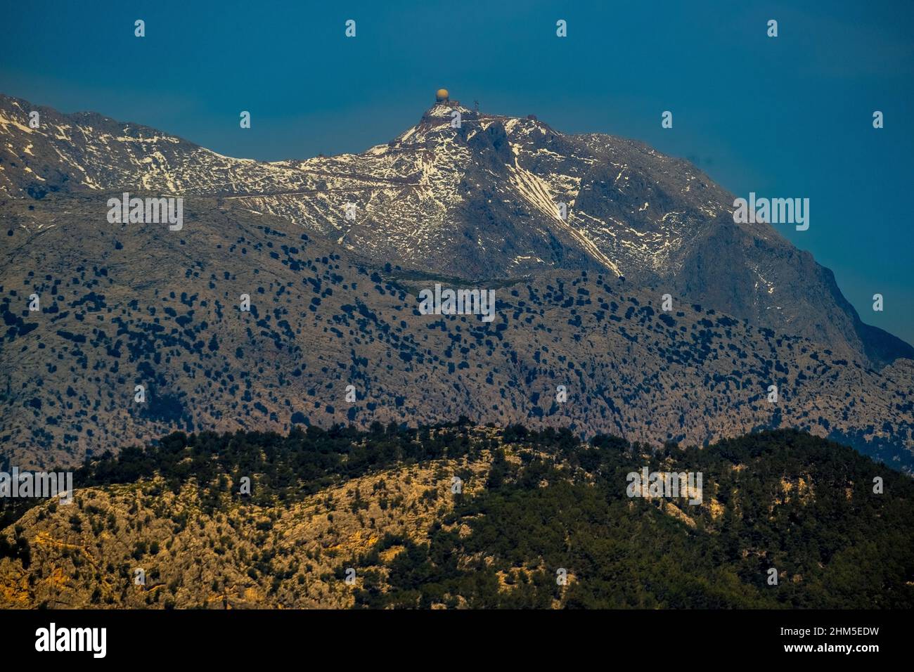 Aerial view, Puig Major, highest mountain on the island of Mallorca ...
