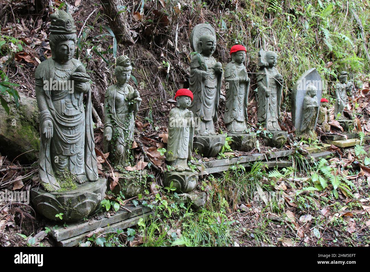 statues of buddhist (?) divinities and jizo at tachikue (japan Stock ...
